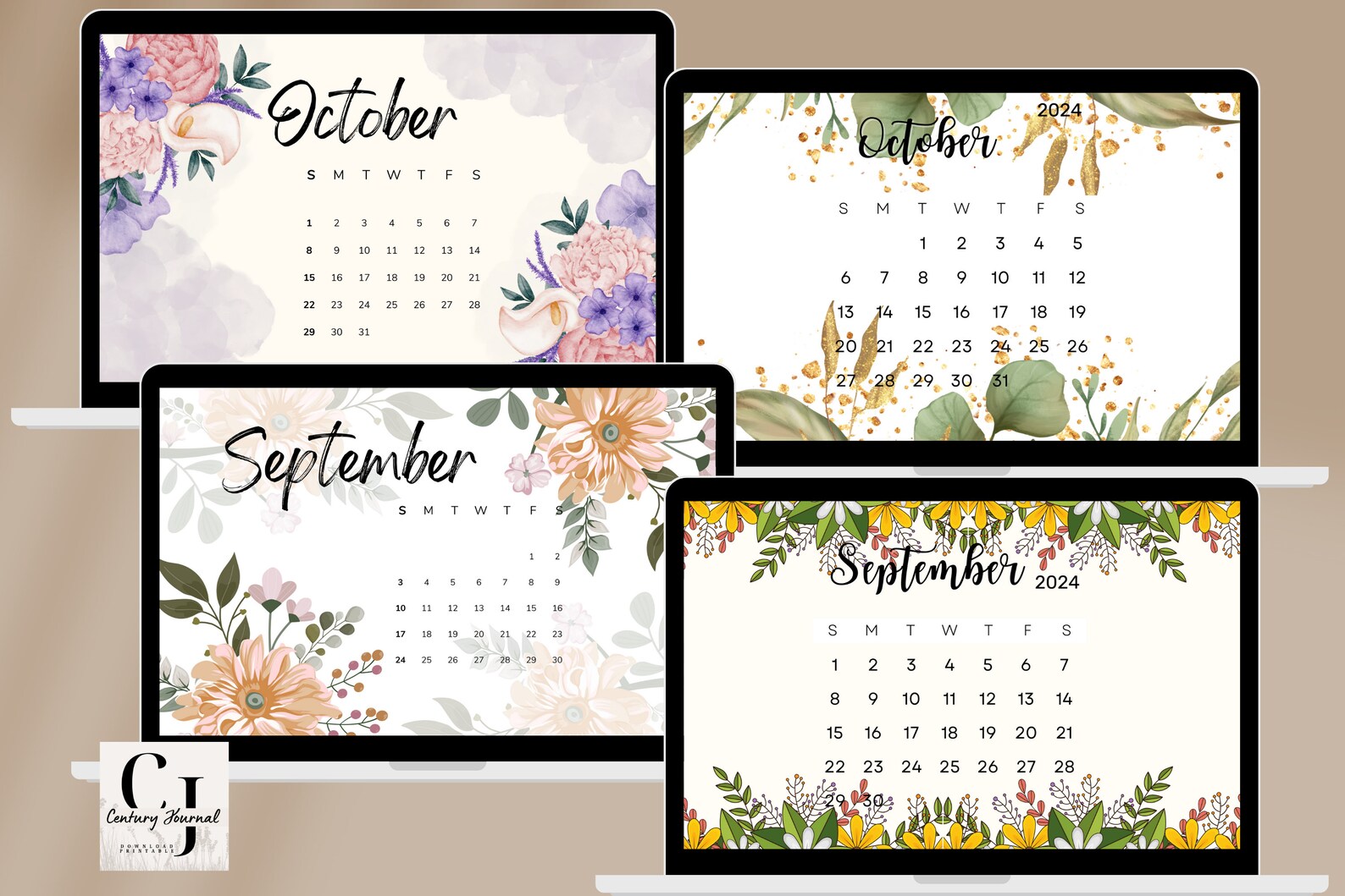 Unlabeled 2023-2024 Desktop Wallpaper Cal, Botanicals Calendar ...