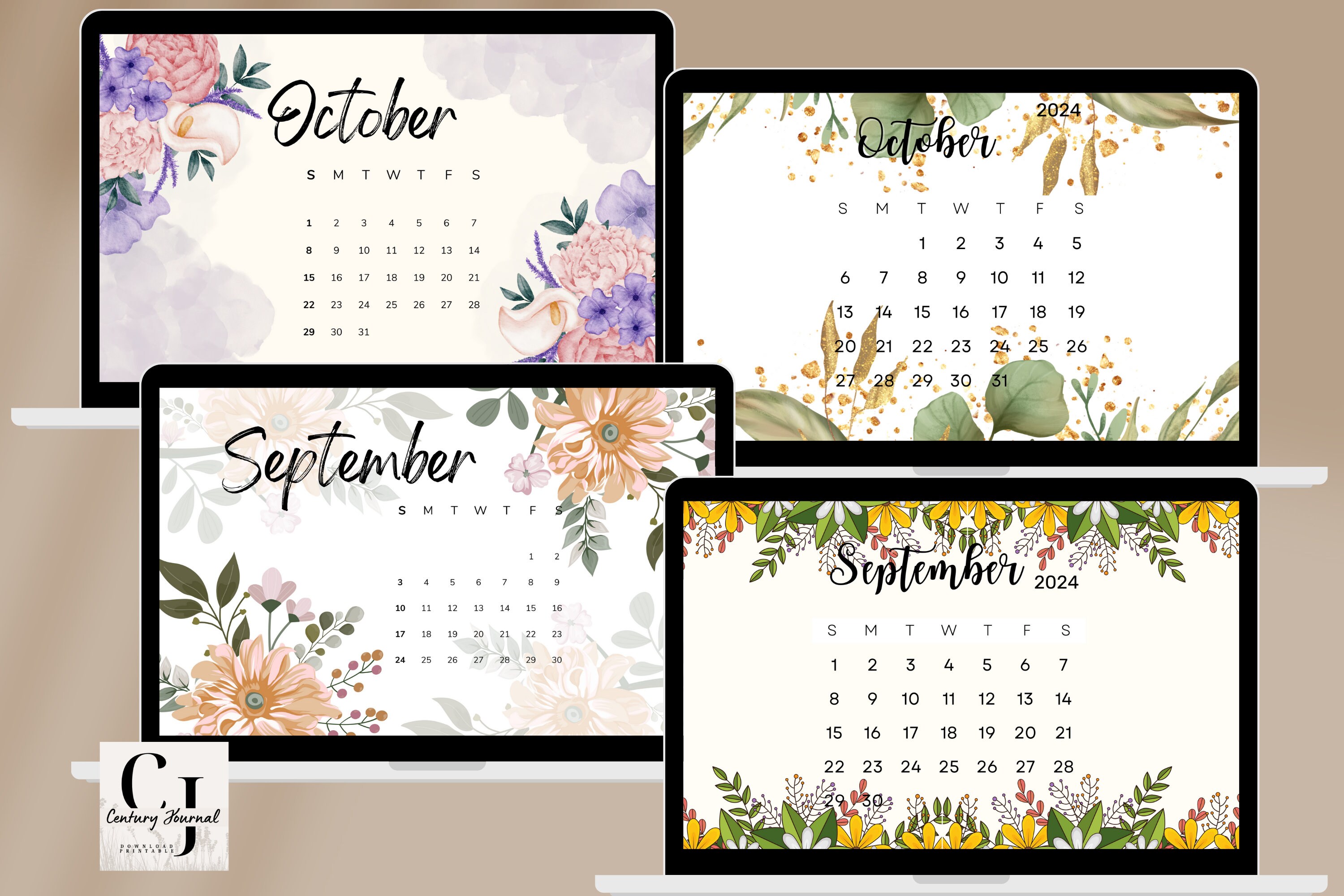 Unlabeled 2023-2024 Desktop Wallpaper Cal, Botanicals Calendar ...