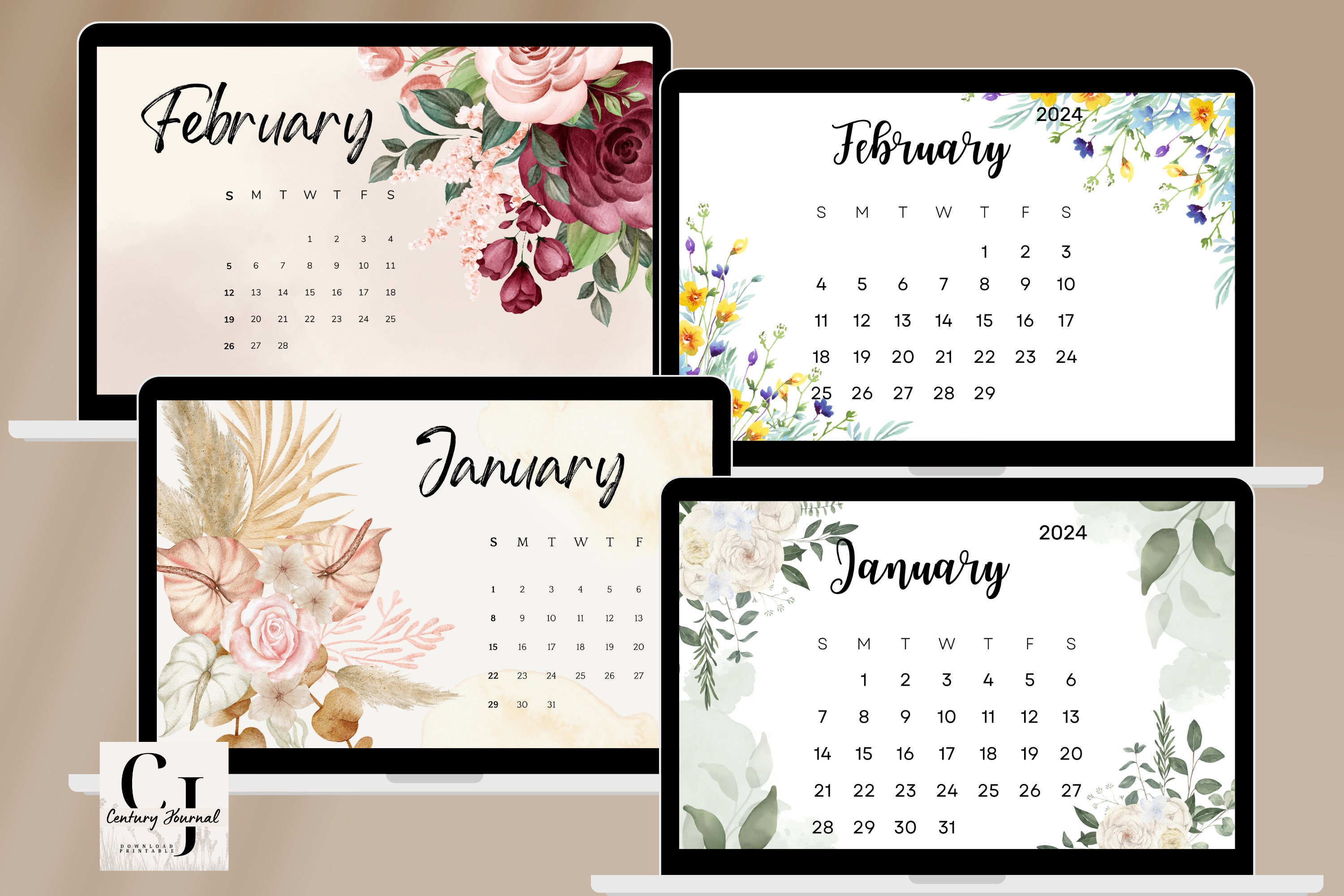 Unlabeled 2023-2024 Desktop Wallpaper Cal, Botanicals Calendar ...