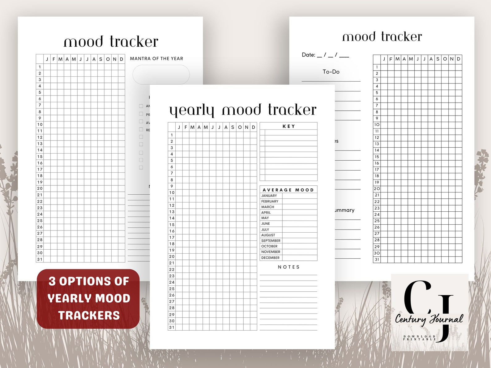 Mood Tracker Printable, Yearly Monthly Planner, Mood Chart, Bullet ...