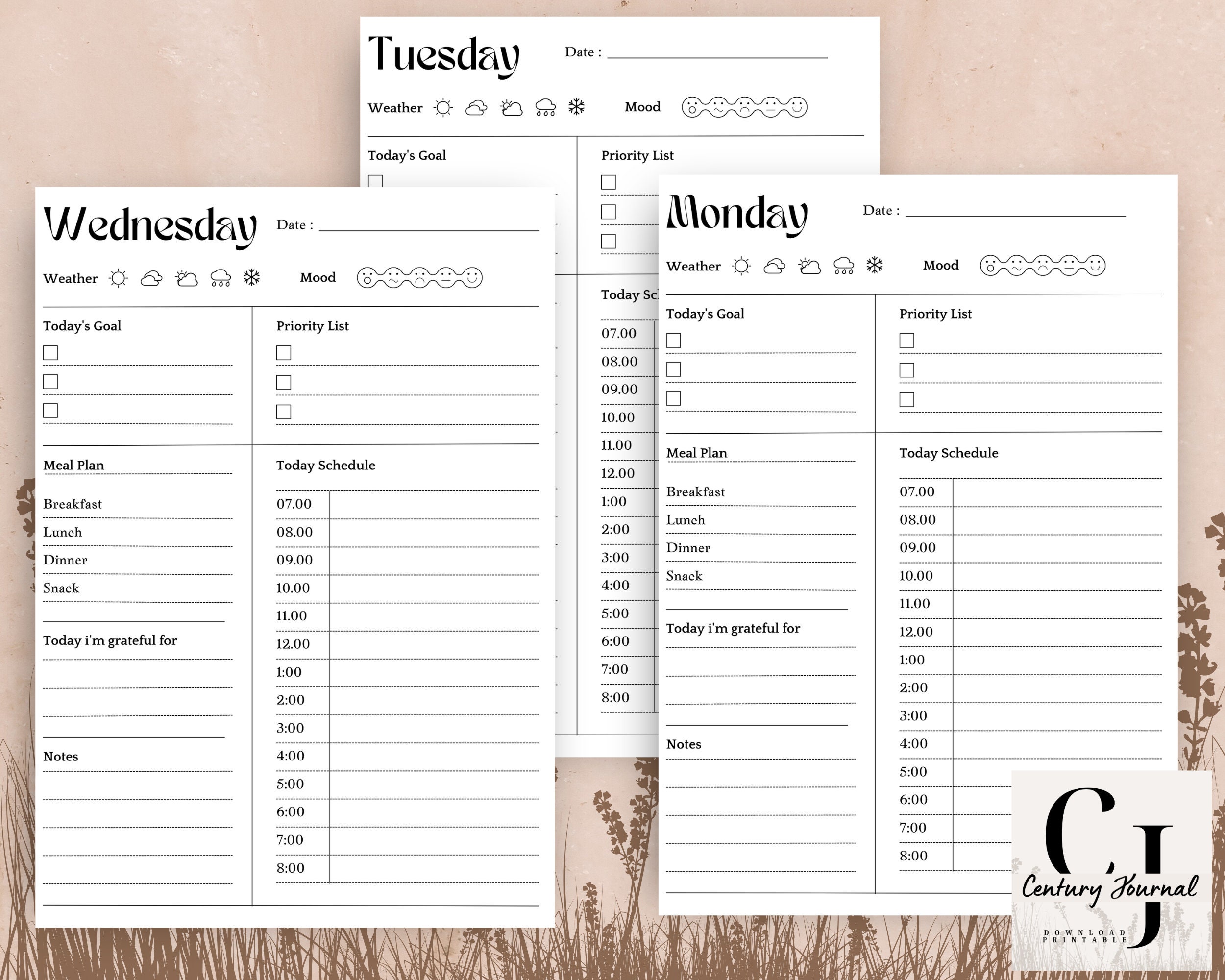 Printable 7 Day Planner Daily Planner Day Planner Work Planner Weekly ...