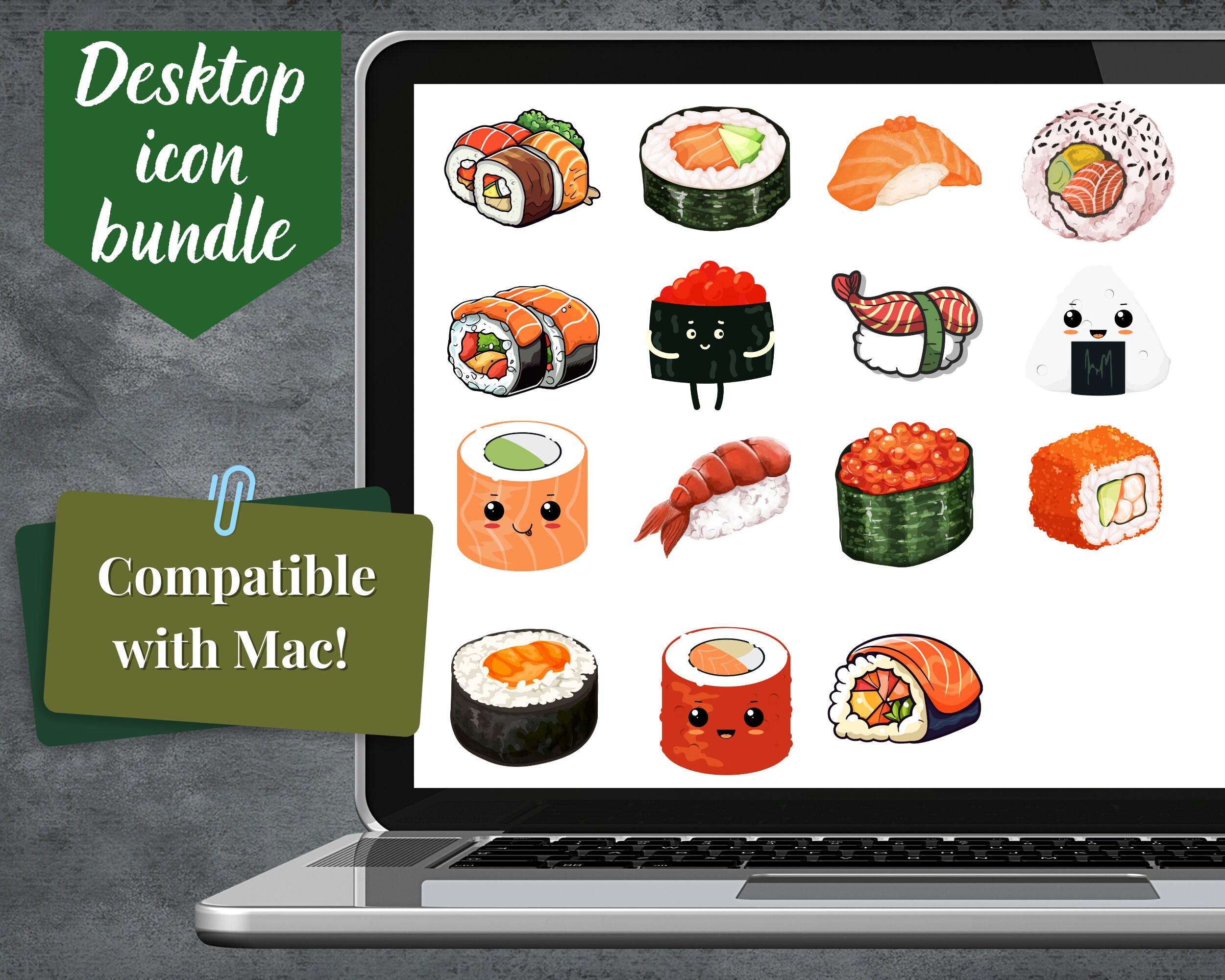 15 Sushi Icons, Folder Icons, File Icons, Mac, PC, Windows, Instant ...