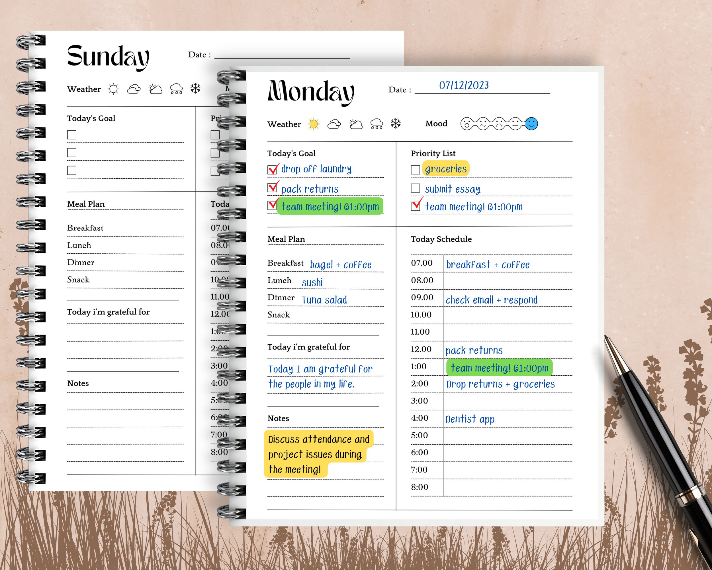 Printable 7 Day Planner Daily Planner Day Planner Work Planner Weekly ...