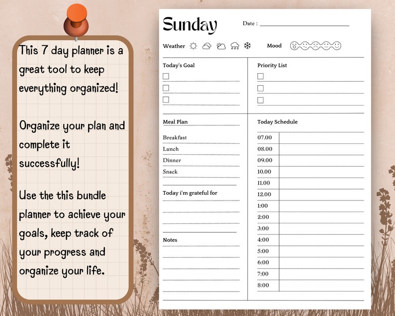 Printable 7 Day Planner Daily Planner Day Planner Work Planner Weekly ...