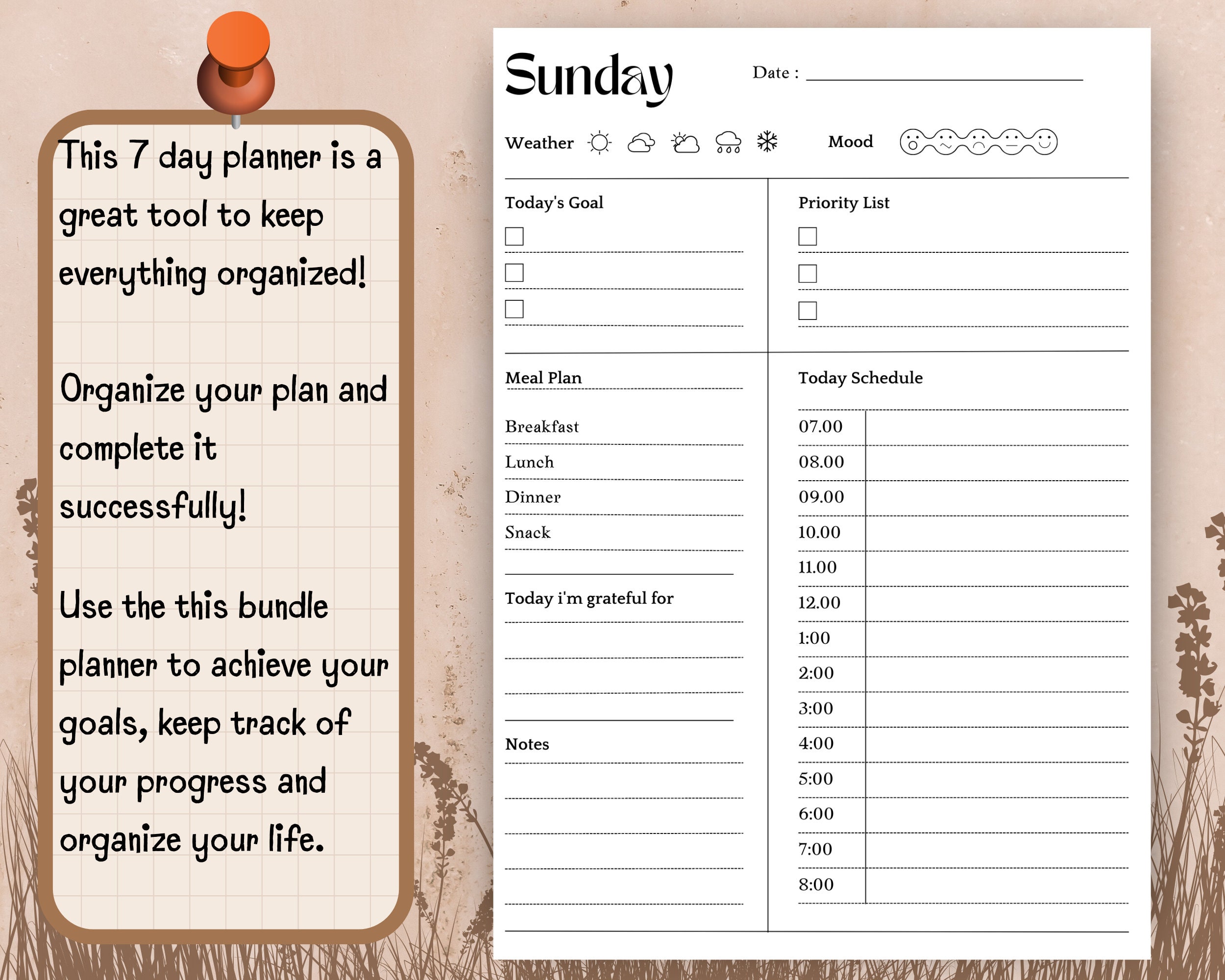 Printable 7 Day Planner Daily Planner Day Planner Work Planner Weekly ...