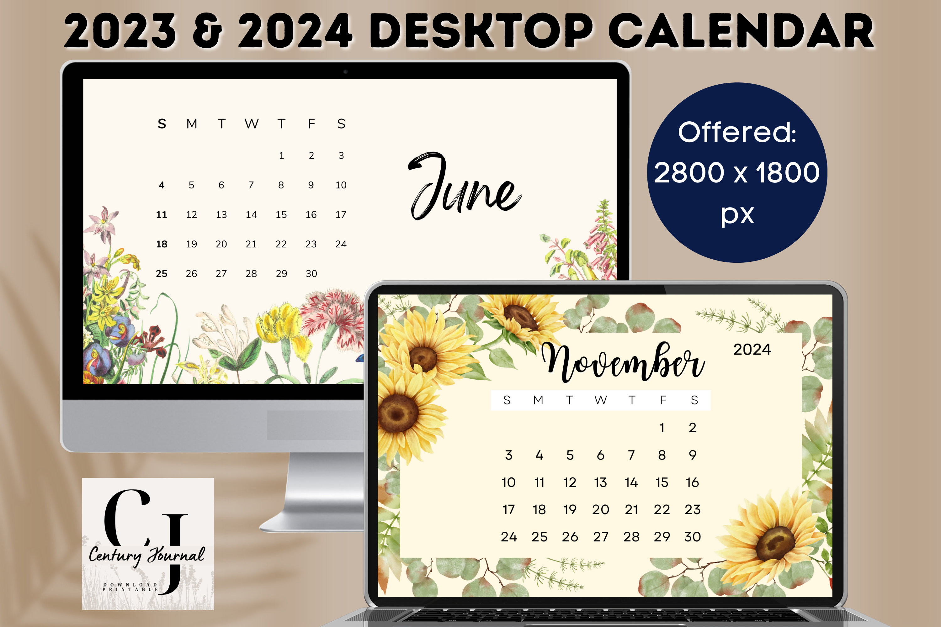 Unlabeled 2023-2024 Desktop Wallpaper Cal, Botanicals Calendar ...