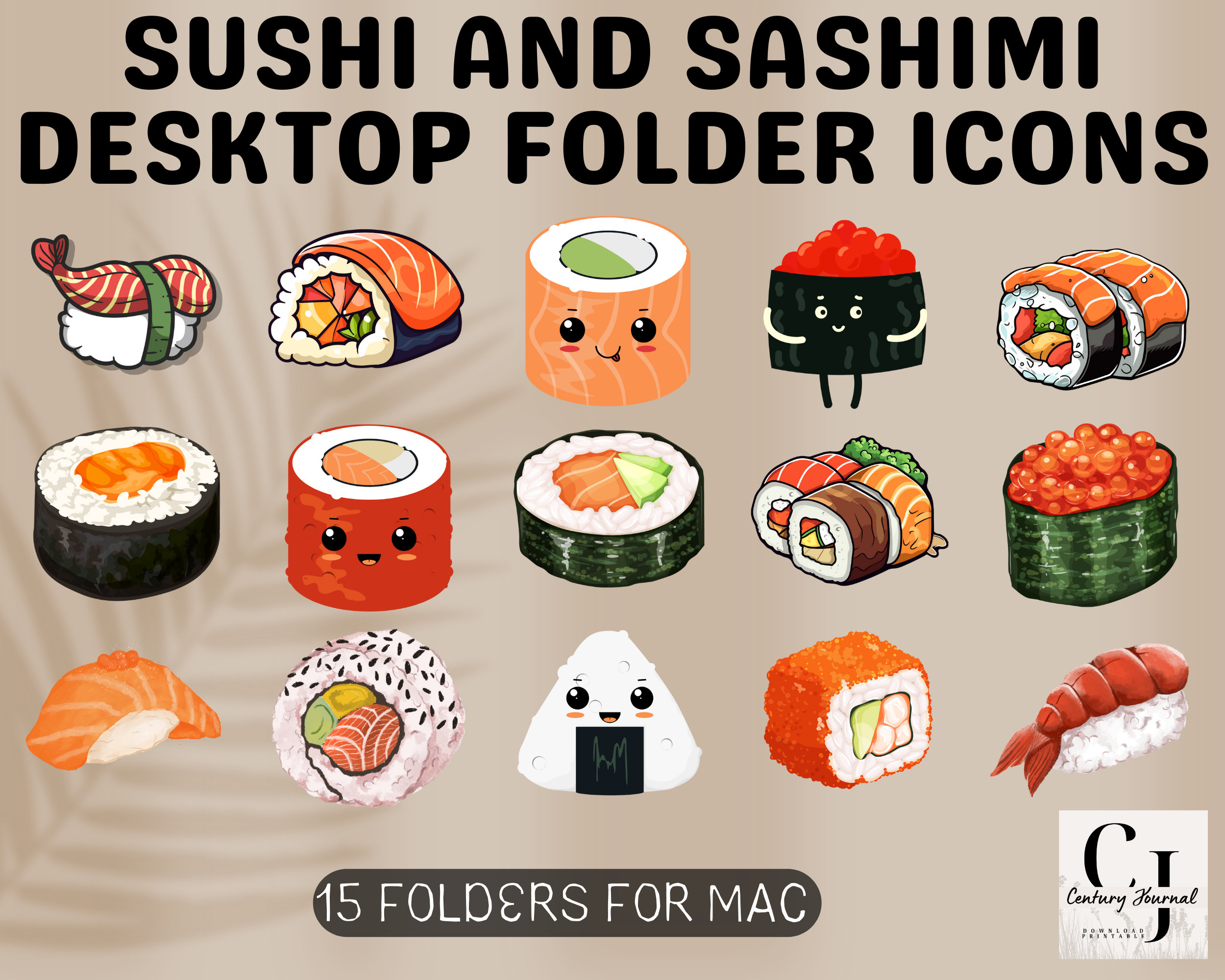 15 Sushi Icons, Folder Icons, File Icons, Mac, PC, Windows, Instant ...