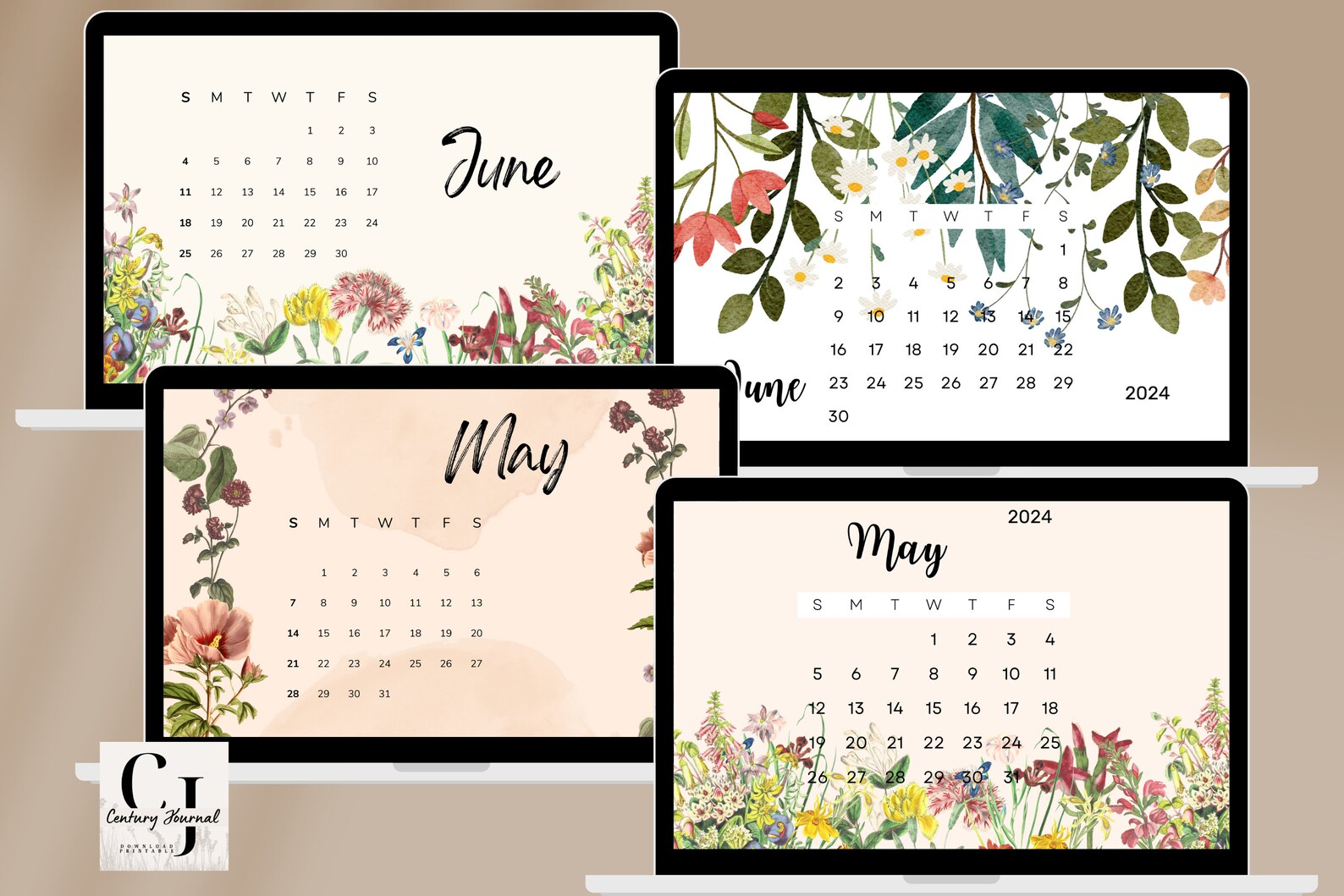 2023-2024 Botanical Desktop Calendar Wallpaper (digital Download) - Etsy