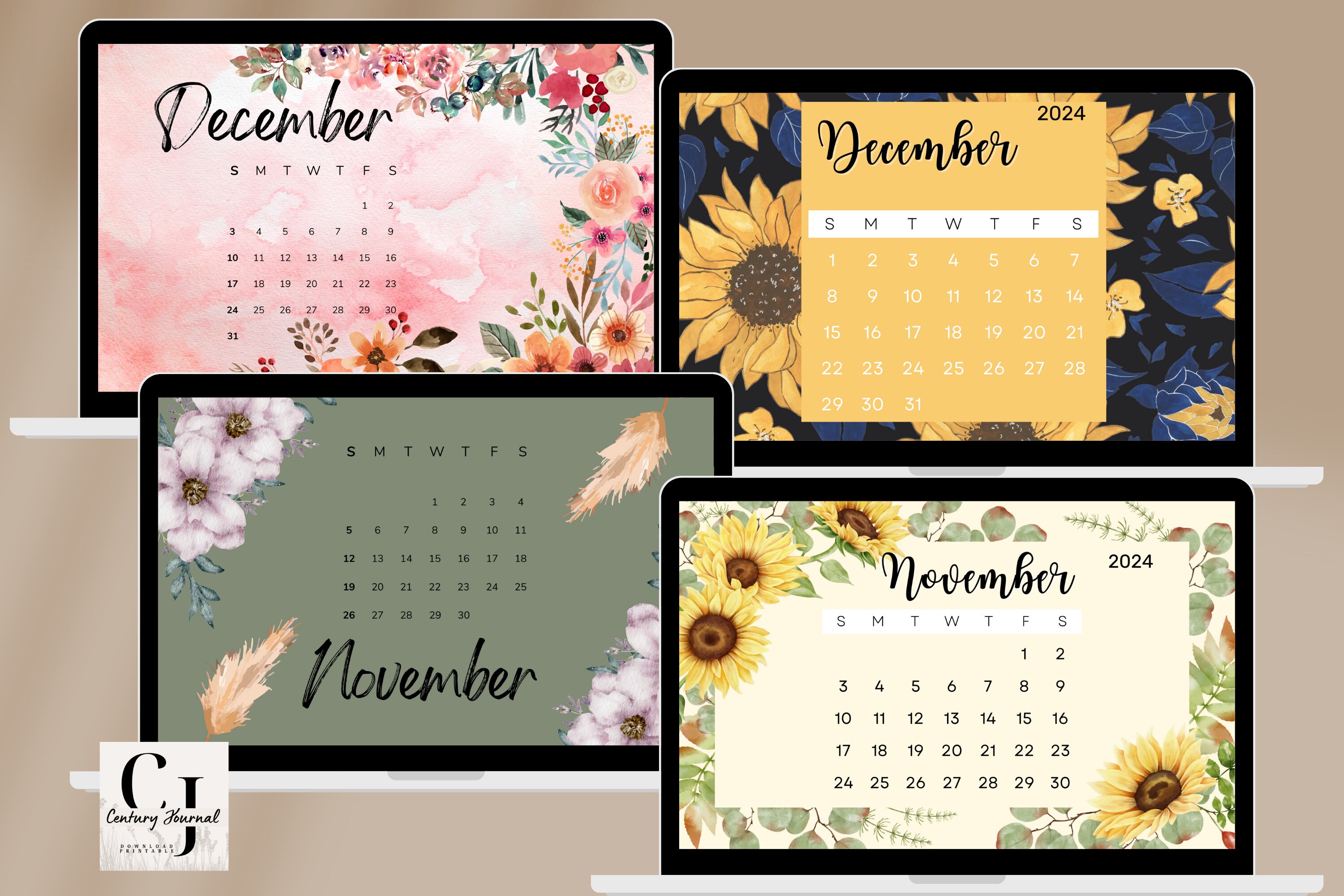 Unlabeled 2023-2024 Desktop Wallpaper Cal, Botanicals Calendar ...