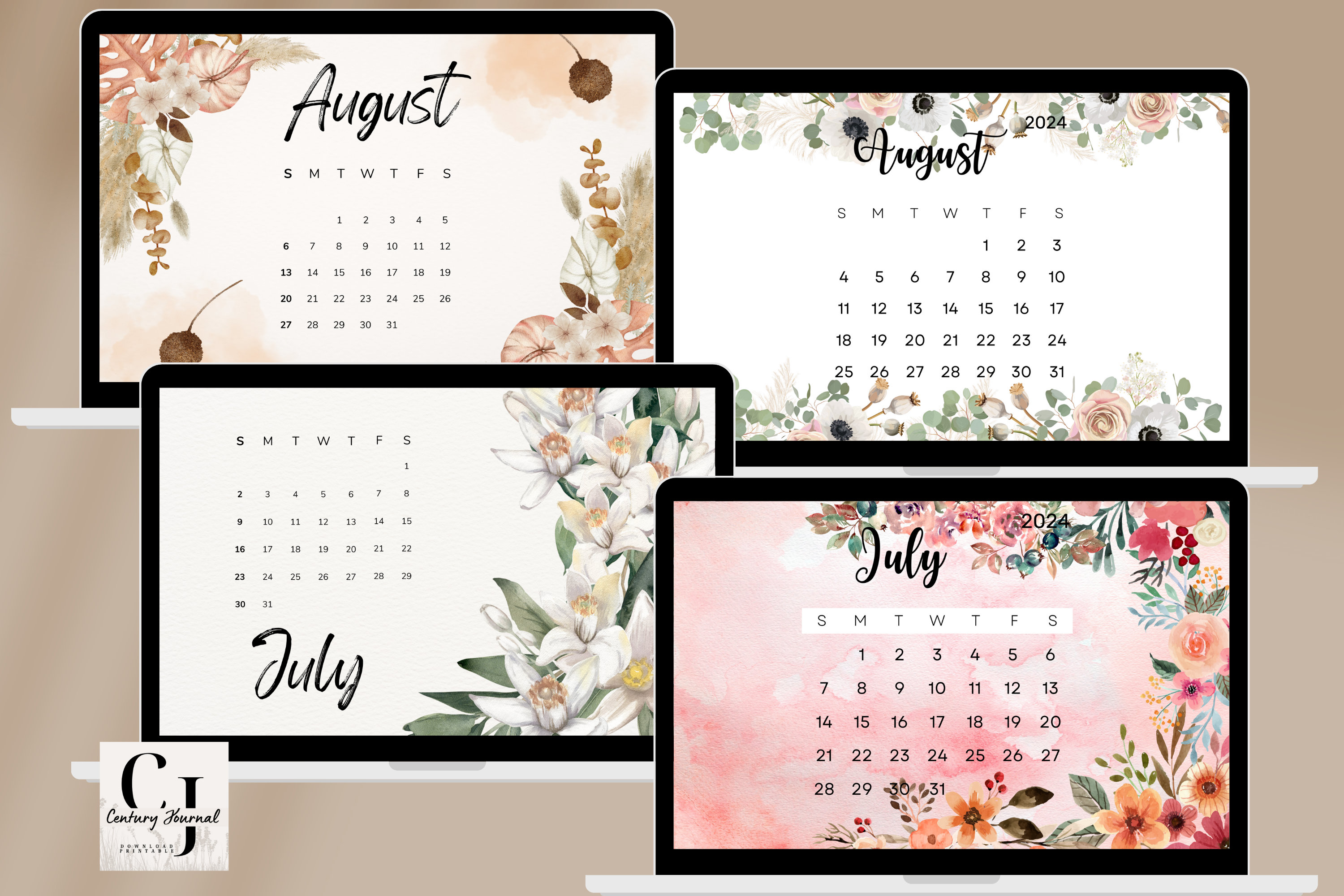 Unlabeled 2023-2024 Desktop Wallpaper Cal, Botanicals Calendar ...