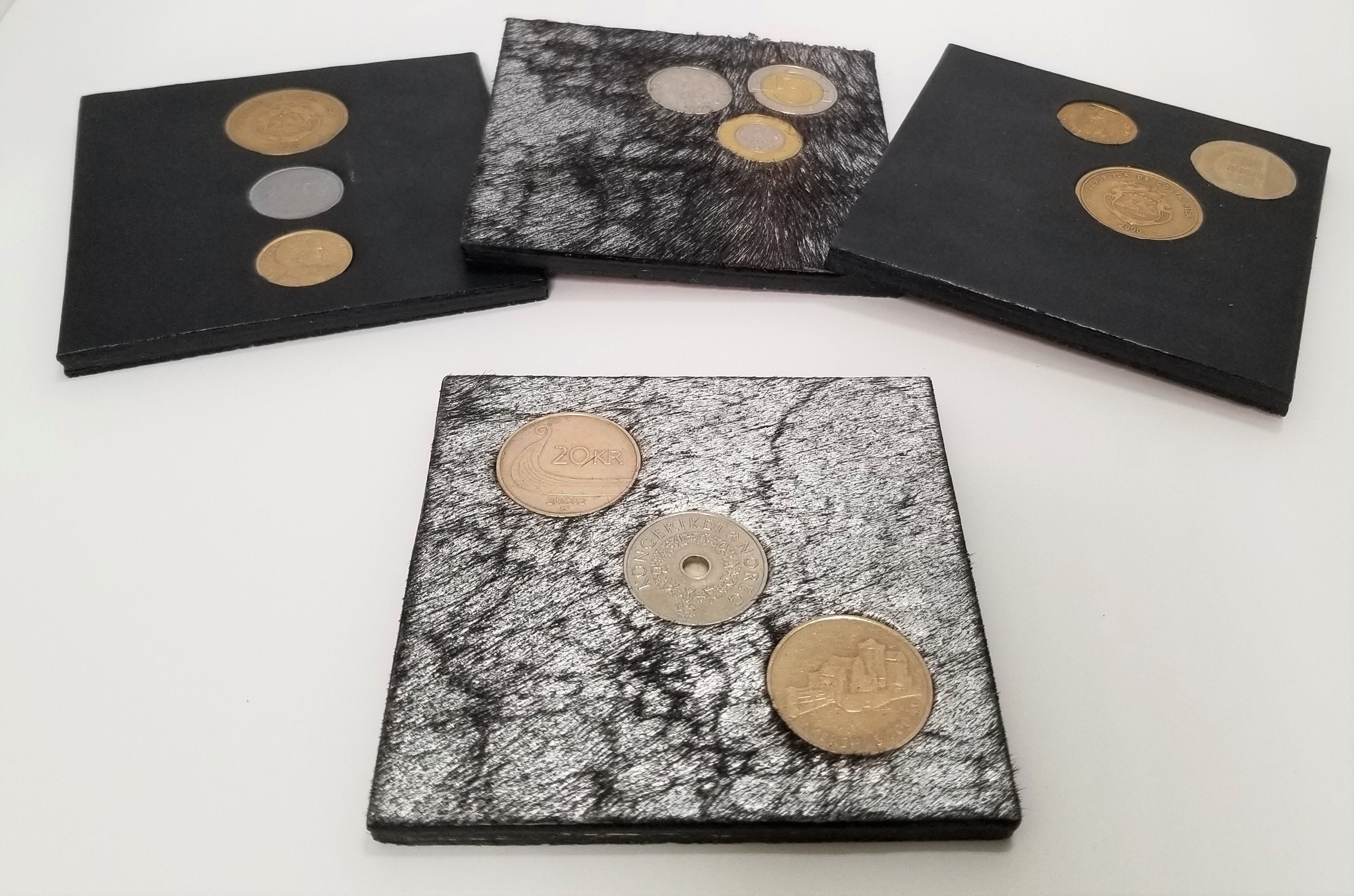Genuine Square Leather Coasters With Foreign Coins Set 4, Drink Coaster ...