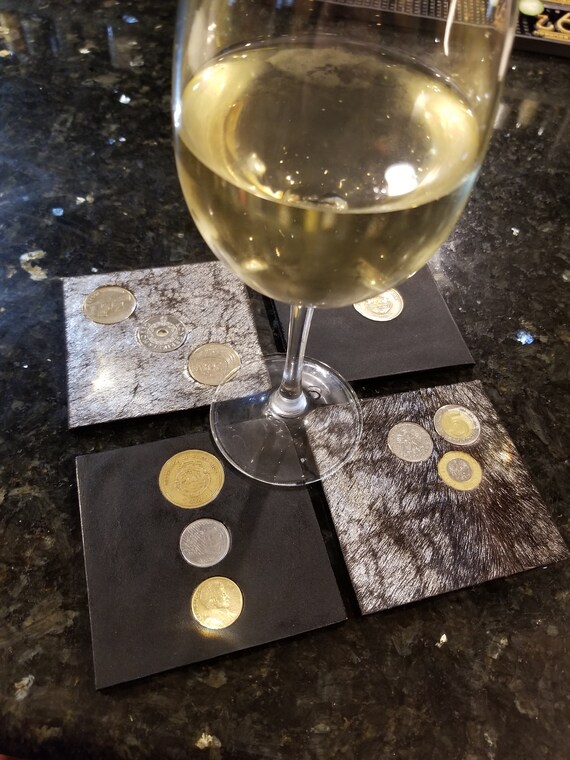 Genuine Square Leather Coasters With Foreign Coins Set 4 - Etsy UK