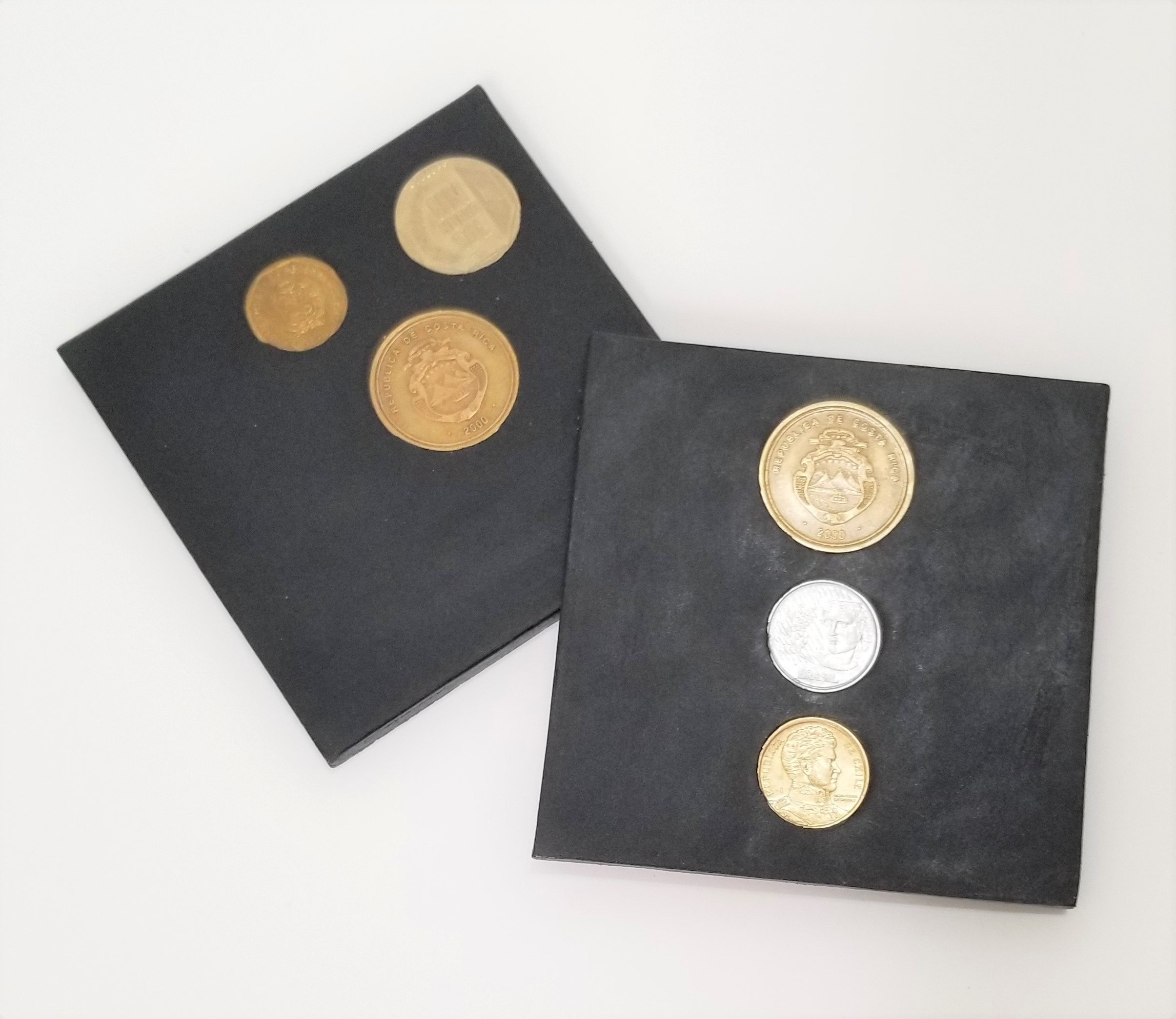 Genuine Square Leather Coasters With Foreign Coins Set 4, Drink Coaster ...