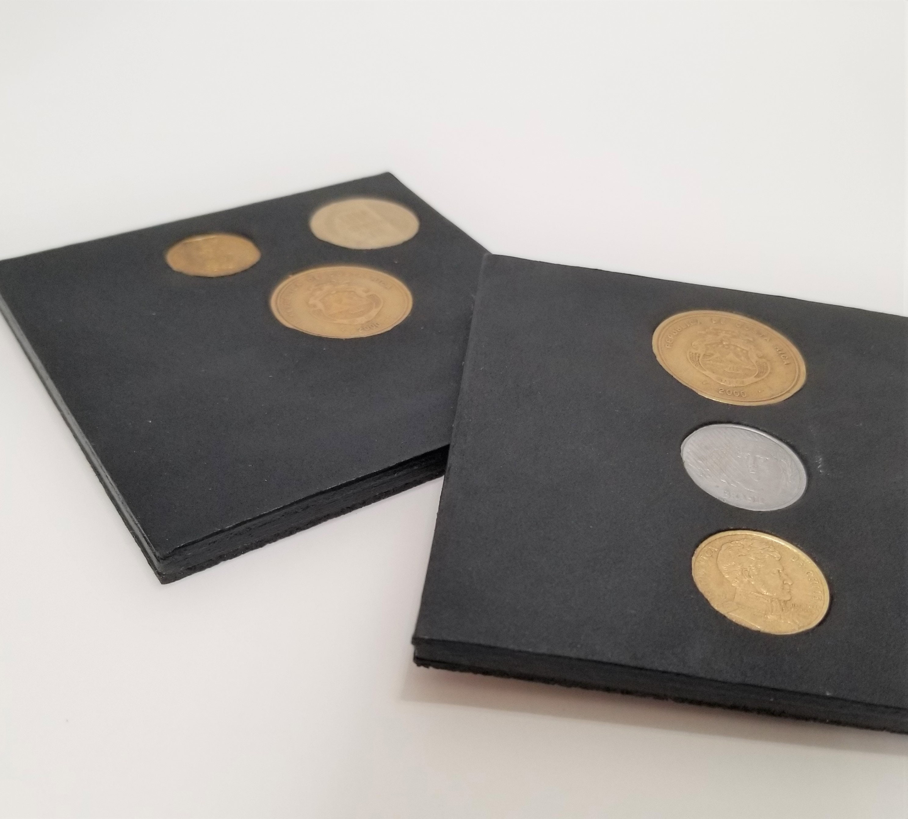 Genuine Square Leather Coasters With Foreign Coins Set 4, Drink Coaster ...