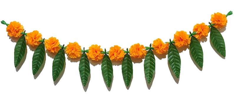 Orange & Green Mango Leaf Toran Artificial Marigold Handmade | Etsy