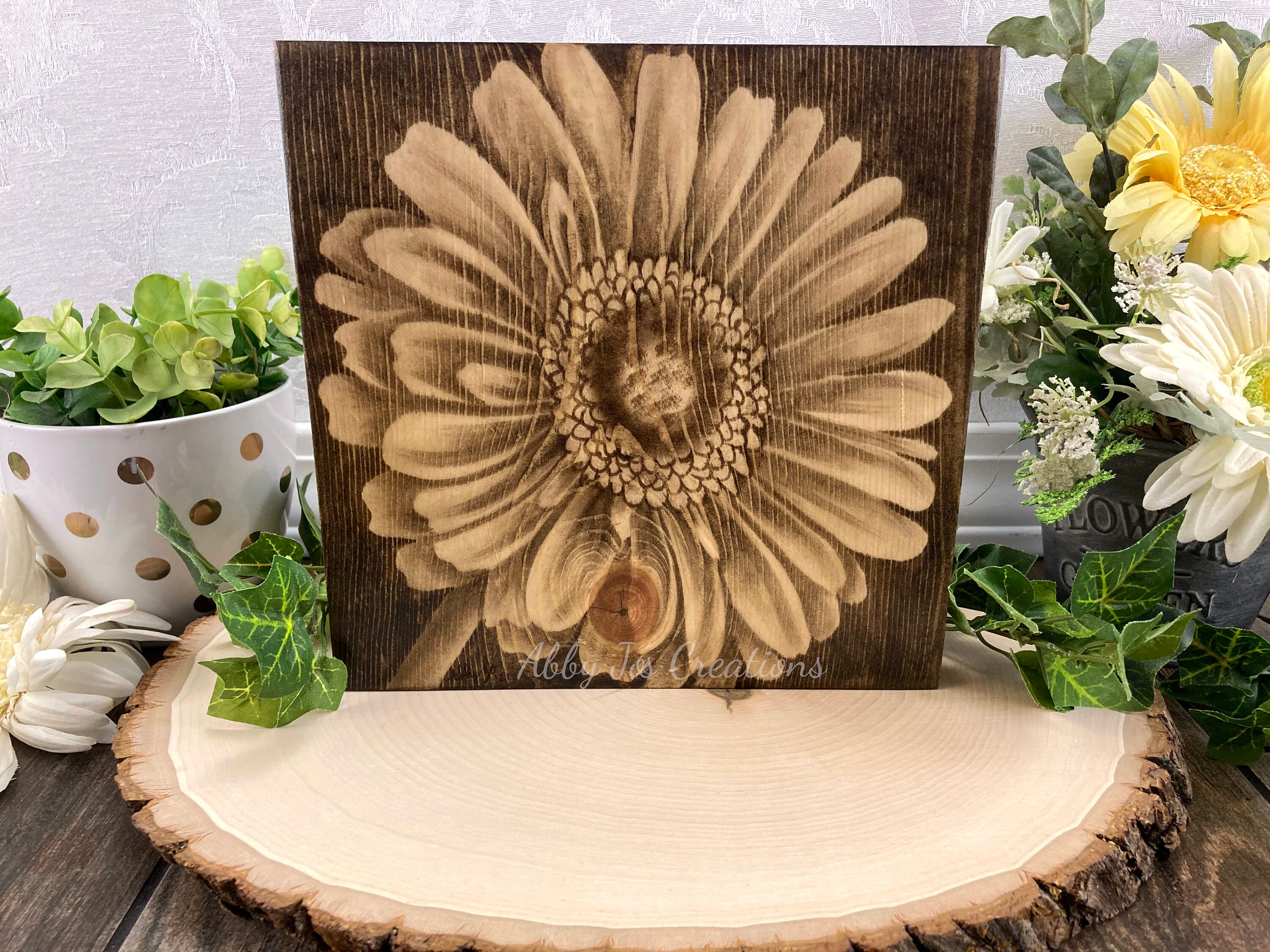 Daisy Painting/original Artwork/wood Stain Art/rustic Home | Etsy