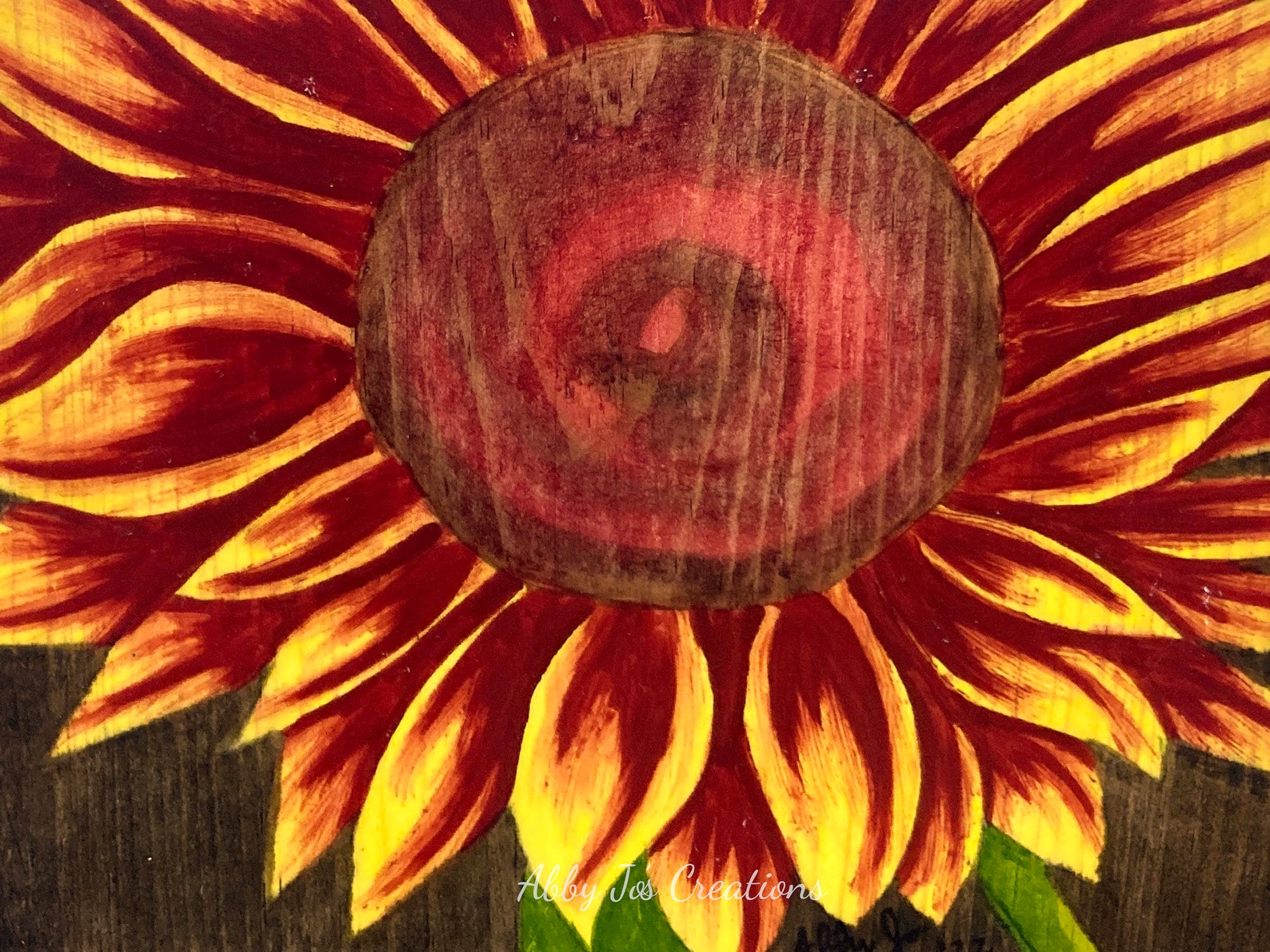 Red Sunflower Painting/wood Wall Art/yellow Sunflower Art/hand - Etsy