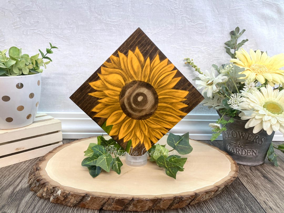 Sunflower Wood Wall Art, Yellow Floral Oil Stain Painting - Etsy