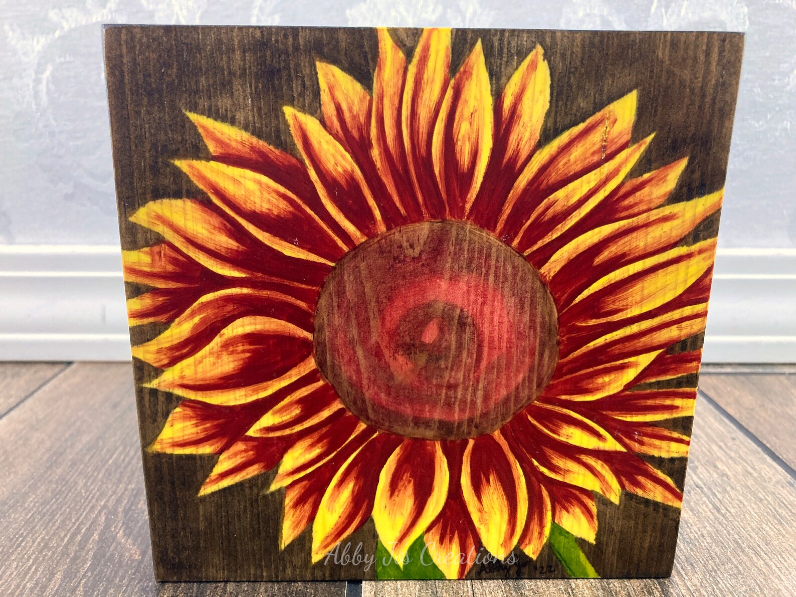 Red Sunflower Painting/wood Wall Art/yellow Sunflower Art/hand - Etsy