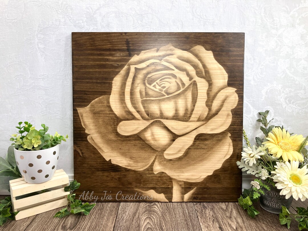 Stained Rose Wood Wall Art, Rustic Floral Decor (18"x18") - Etsy