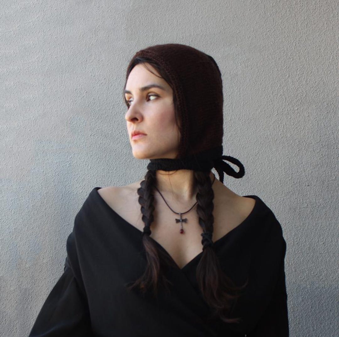 Brown Bonnet, Knit Bonnet for Adult, Vintage Style Hat, Bohemian Bonnet ...