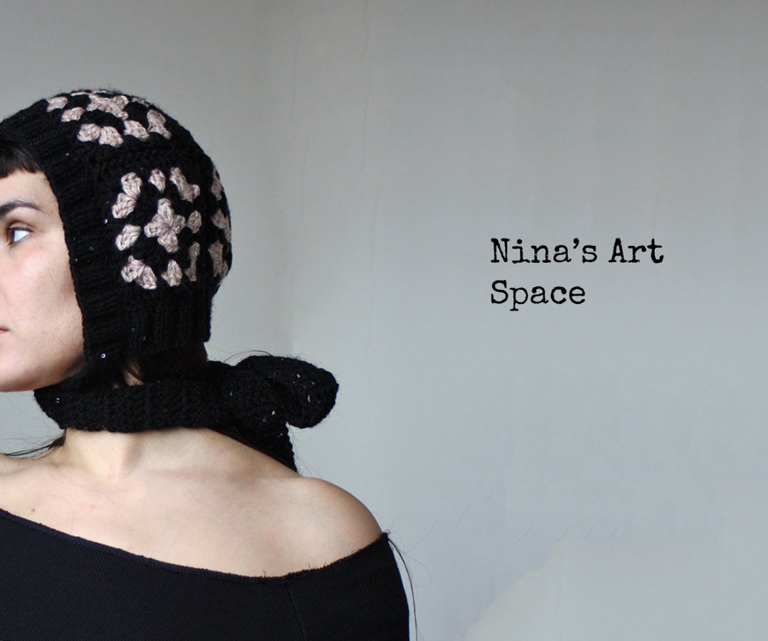 Granny Square Bonnet, Crochet Bonnet, Hand-knitted Adult Bow Tie Bonnet ...