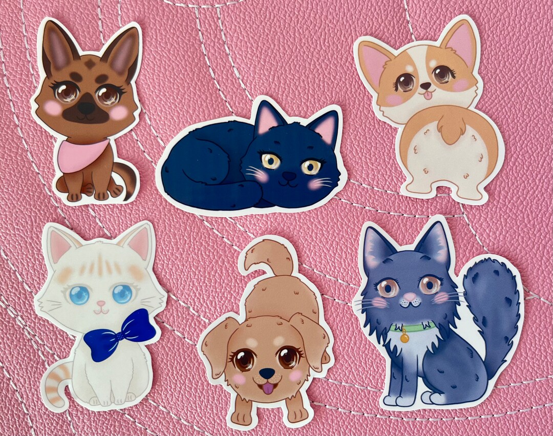 Kawaii Pets Sticker Pack of Cute Cats and Dogs Featuring Chibi Pet Art ...