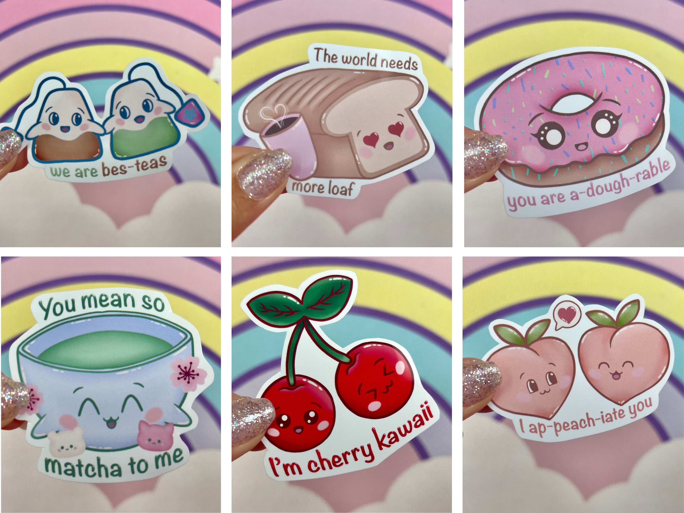 Kawaii Food Pun Sticker Pack Inspired by 6 Fun Puns 6 Cute Funny Foodie ...