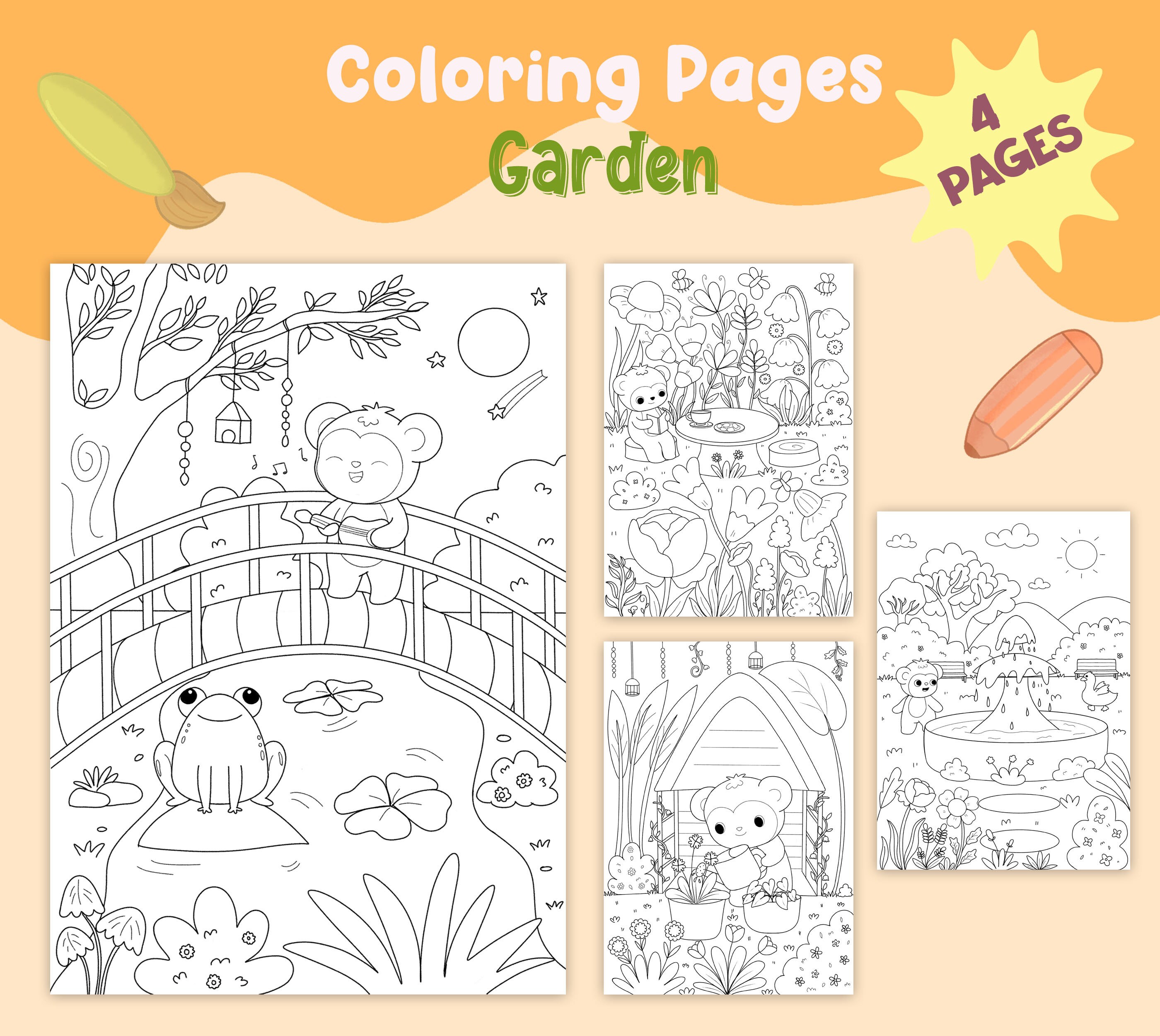 Garden Theme Coloring Pages: Kids Activity Sheets (digital Download) - Etsy