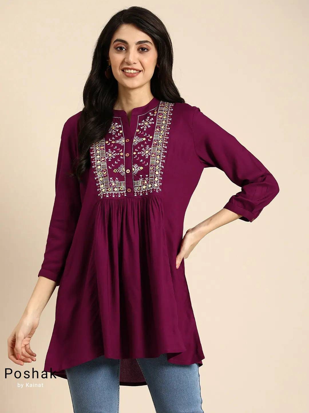 Indian Tunics for Women Burgundy Embroidered Tunic Top/ - Etsy