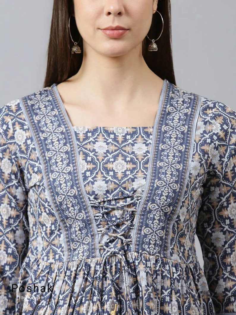 Tops for Women Pure Cotton Navy Blue Printed Empire Tunic - Etsy