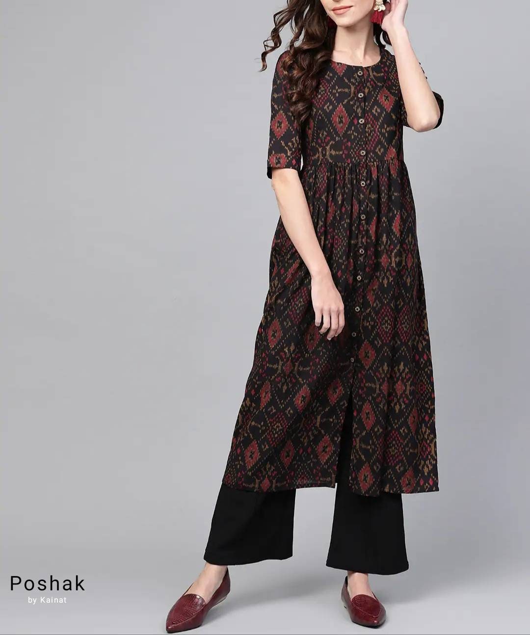 Plus Size Kurta Women Black and Maroon Printed Cotton A-line - Etsy