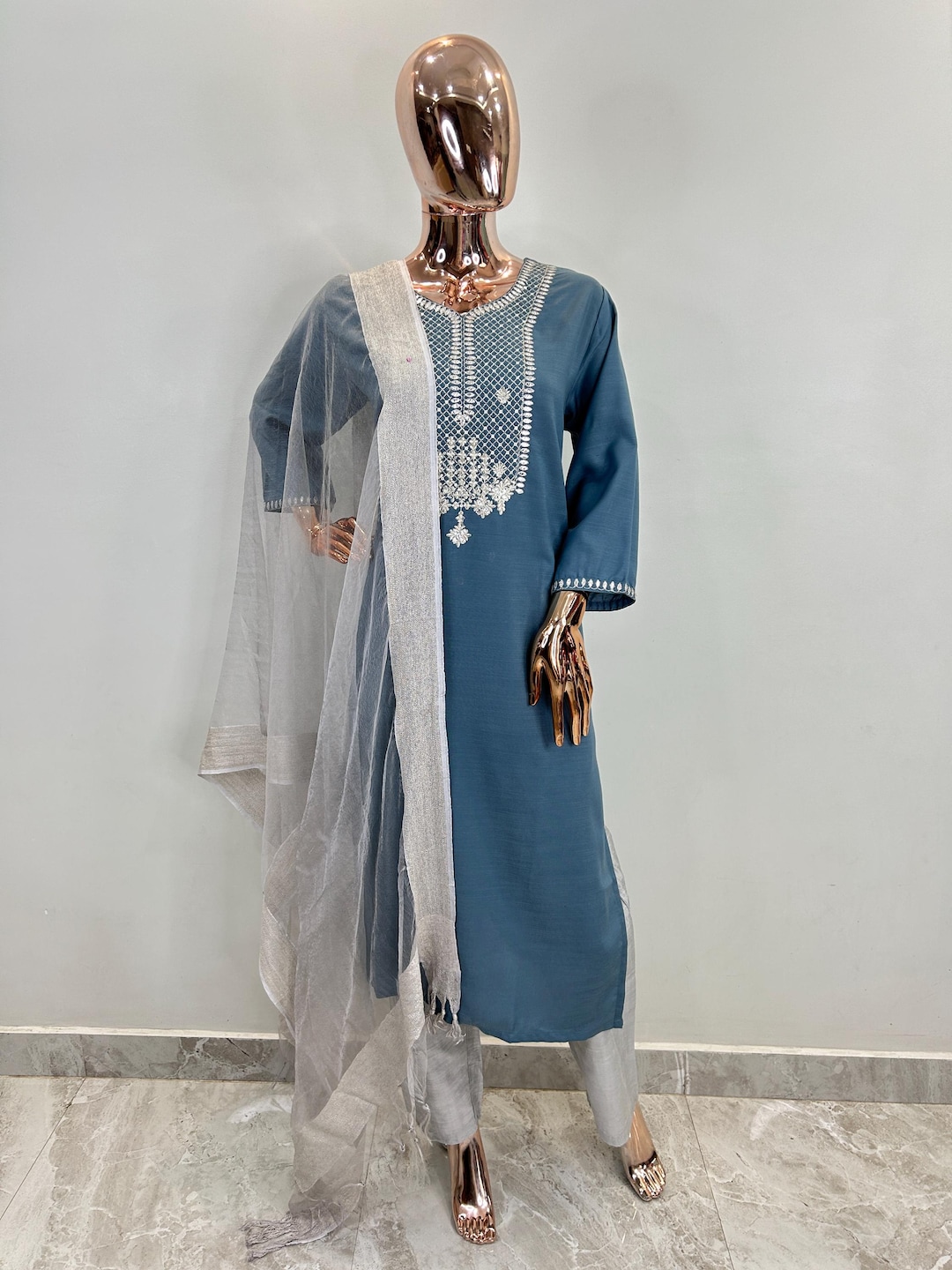 Indian Dress for Women - Silk Powder Blue Embroidered Kurta With ...