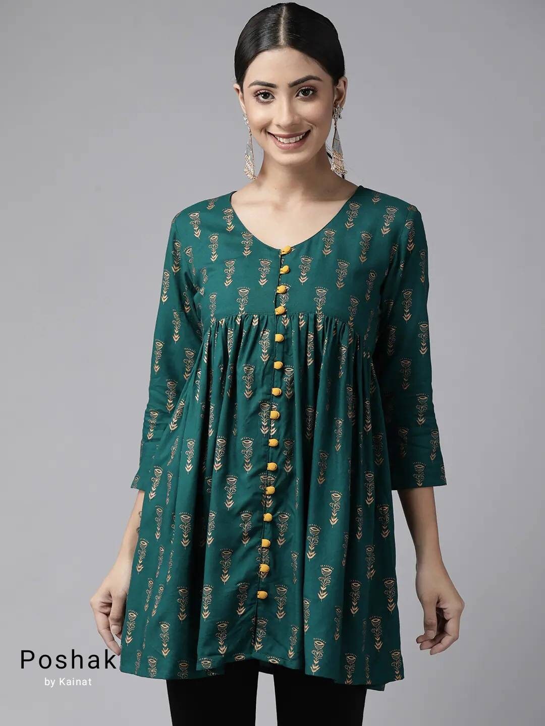 Tunics for Women Green Ethnic Printed Pleated Kurti Short - Etsy