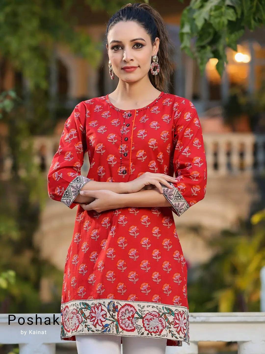 Pure Cotton Kurtis for Women Red Printed Cotton Kurti Tunics for Women ...