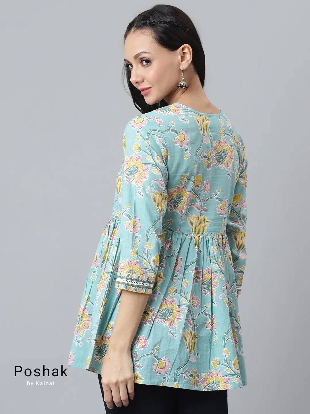 Cotton Summer Tops for Women Blue & Multicolored Tunic Top | Etsy