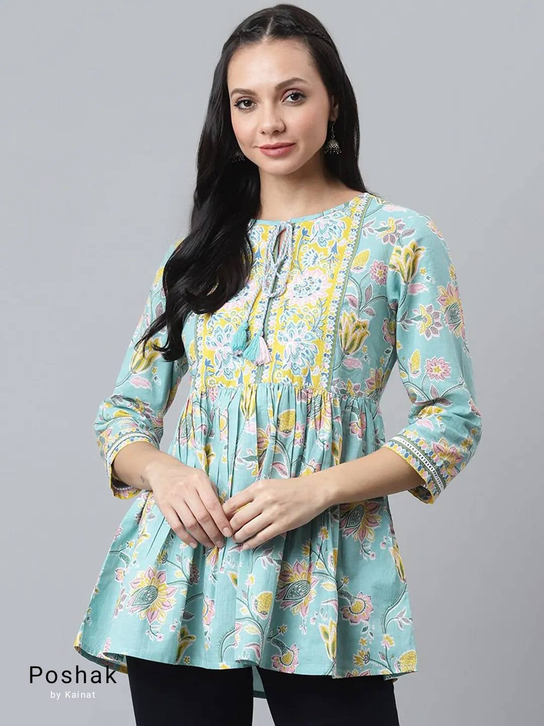 Cotton Summer Tops for Women Blue & Multicolored Tunic Top | Etsy