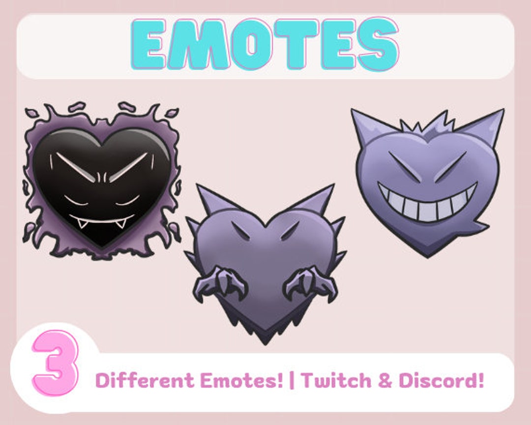 Gastly, Haunter, Gengar Evolution Heart Emotes Cute Twitch Emotes Chibi ...