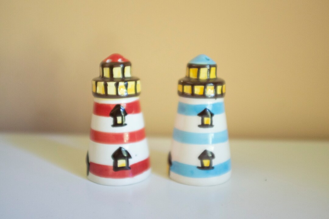 Ceramic Lighthouse Salt and Pepper Shakers - Etsy