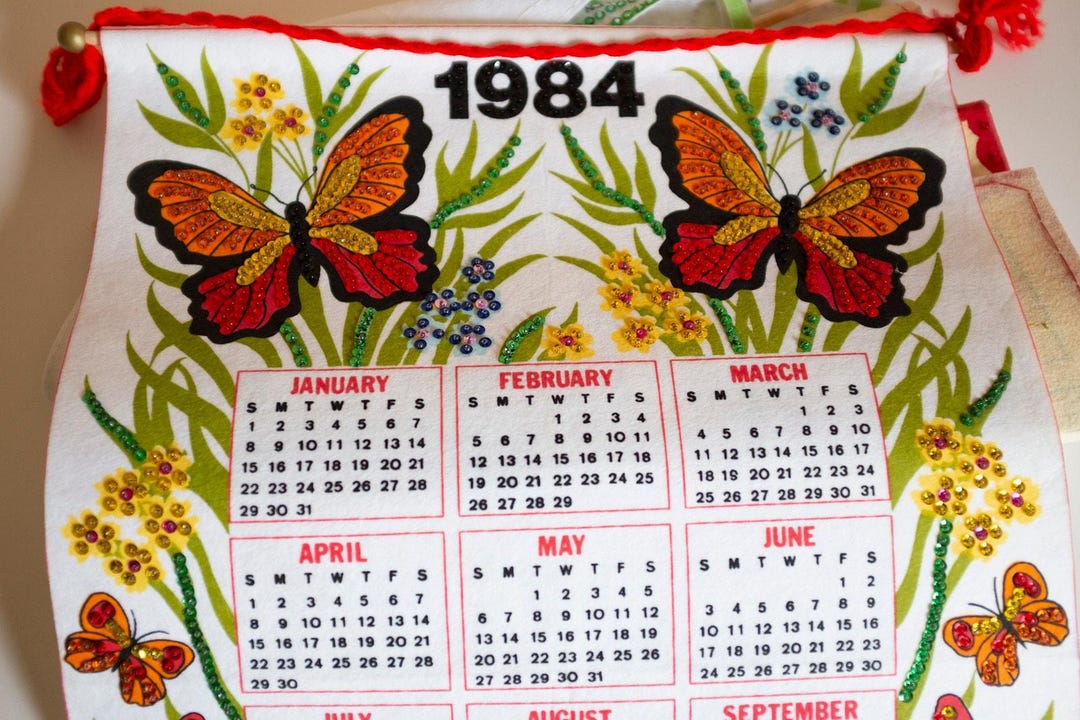 Felt Calendar Sequined With Butterflies, Flowers, and Leaves - Vintage ...
