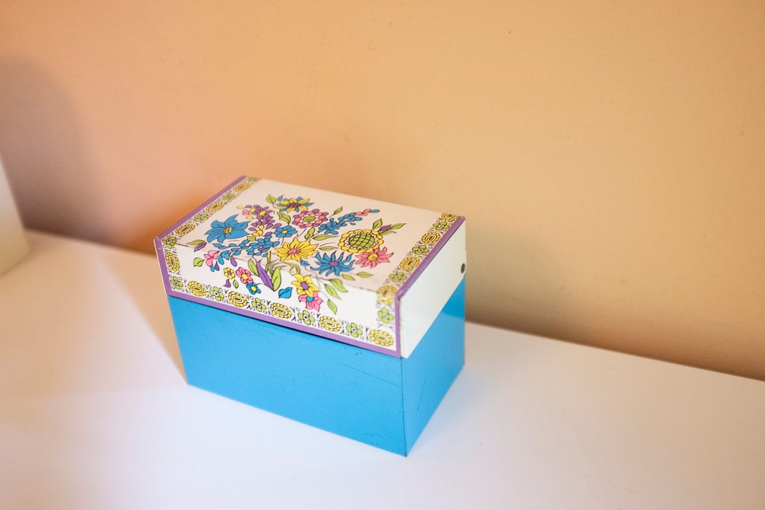 Cutest Ever Recipe Card Box With Gorgeous Blue Pink and Yellow Floral ...