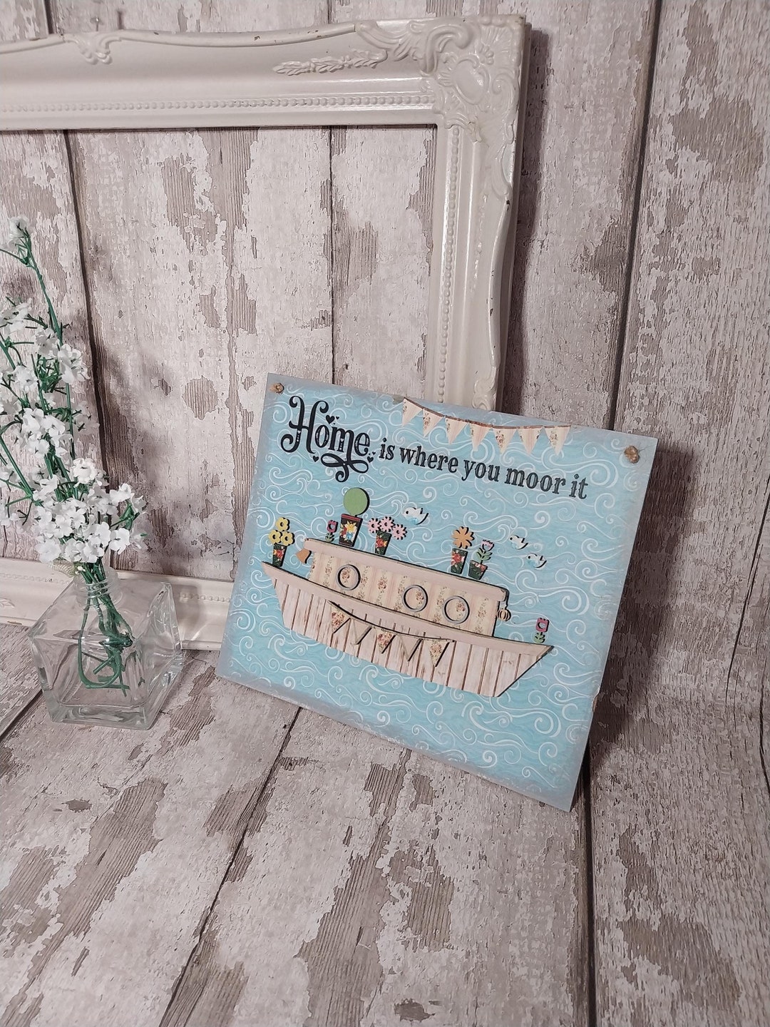 Canal Boat Plaque, 3D Sign Barge. Home Where You Moor It Quote, Blue ...