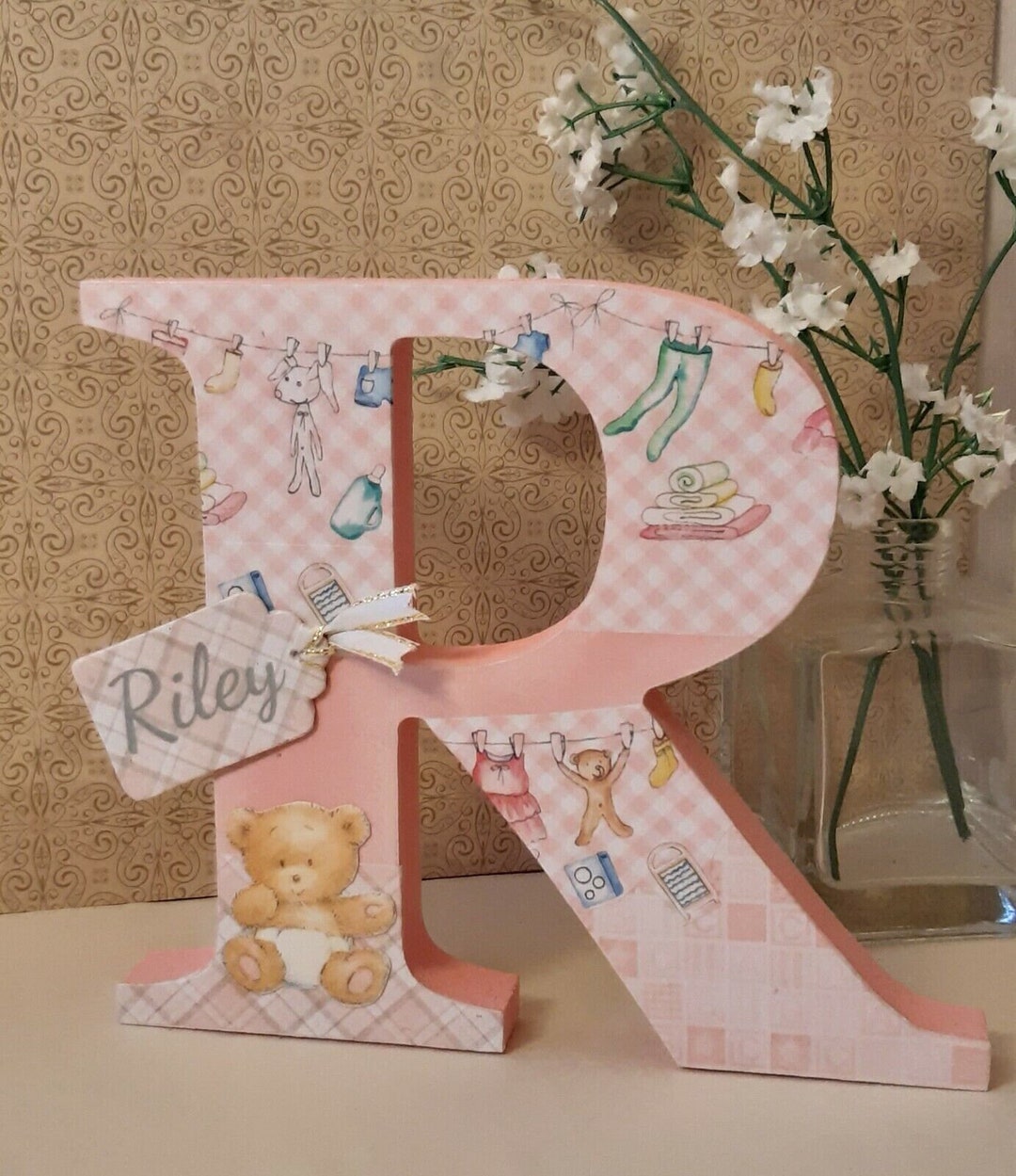 Personalized Wooden Letter: Teddy Bear Nursery Decor, Christening Gift ...