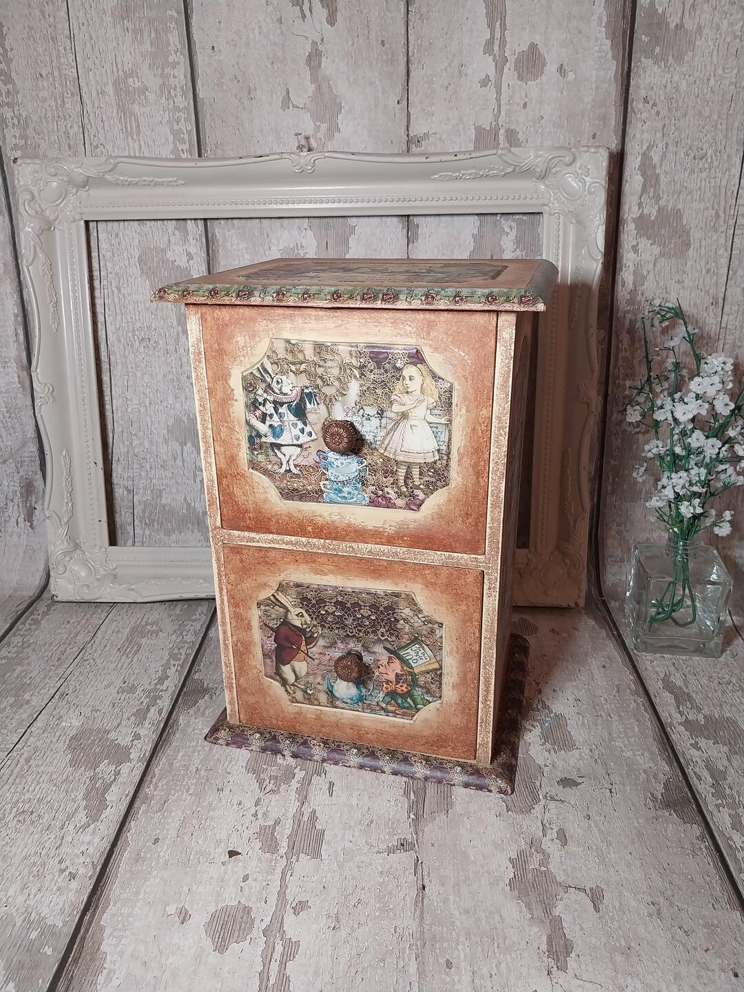Alice in Wonderland Mini Chest of Drawers. Mad Hatter, White Rabbit ...
