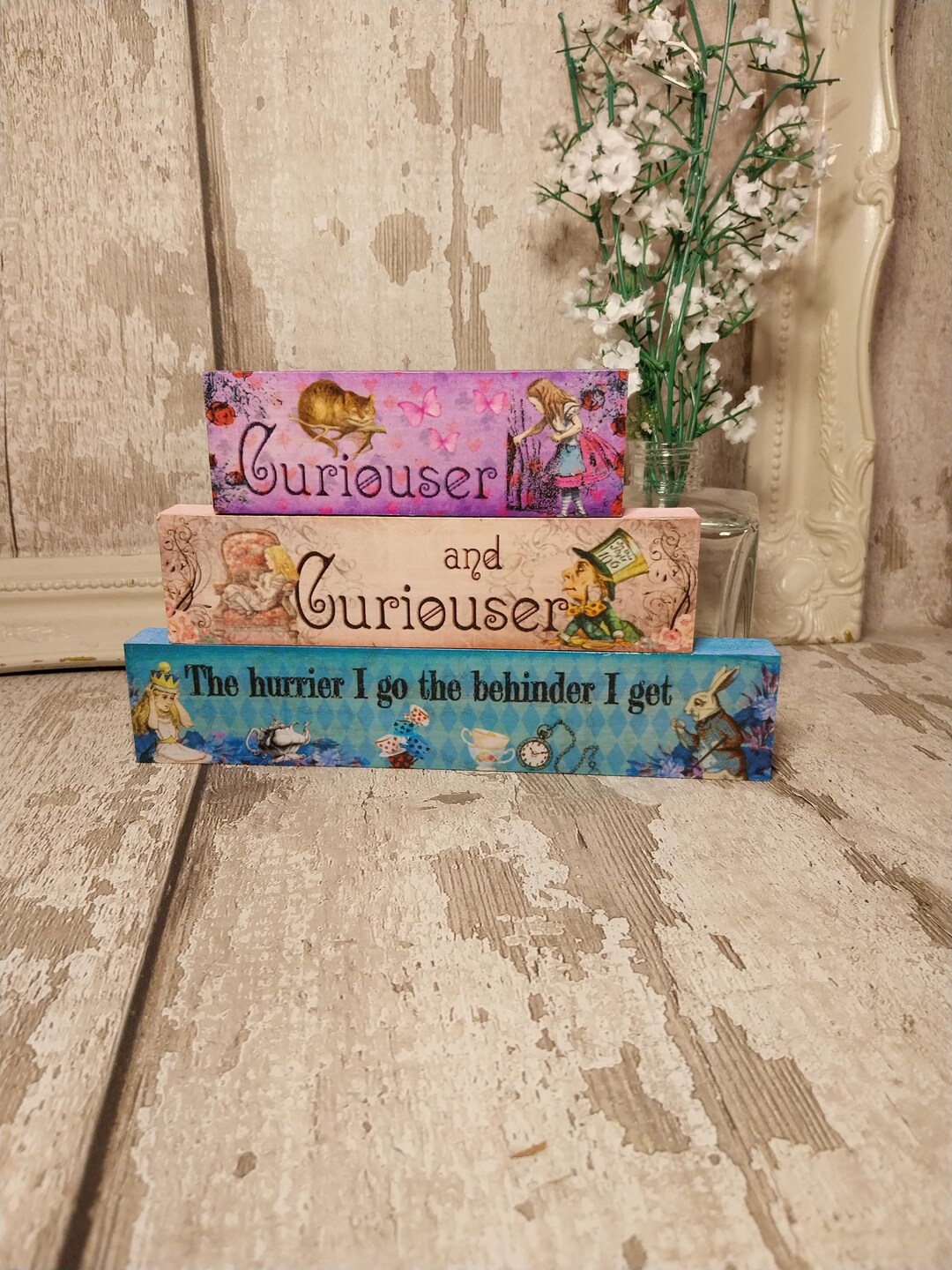 Alice in Wonderland 3 Stacking Blocks. Mad Hatter, White Rabbit, Home ...