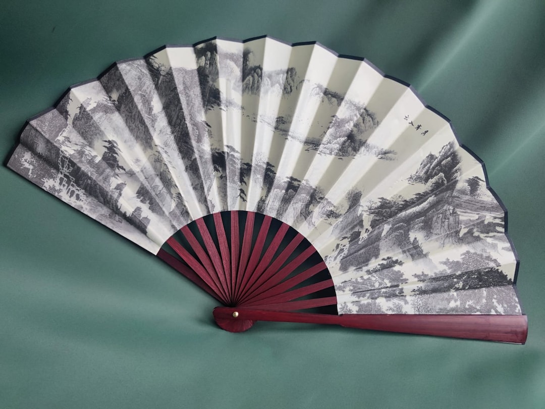 Vintage Large Chinese Fan / Wood Carved / Parchment / Sketched ...