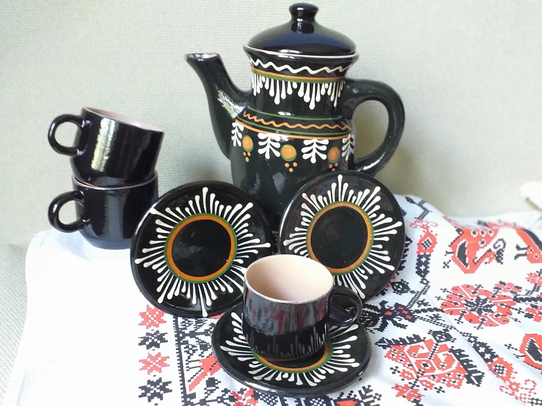 Ceramic Coffee Set in Ukrainian Style. Teapot 3 Cups and - Etsy