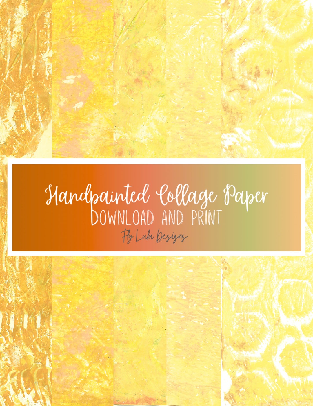 Hand Painted, Yellow Collage Paper, Set of 5 Collage Paper, Printable ...