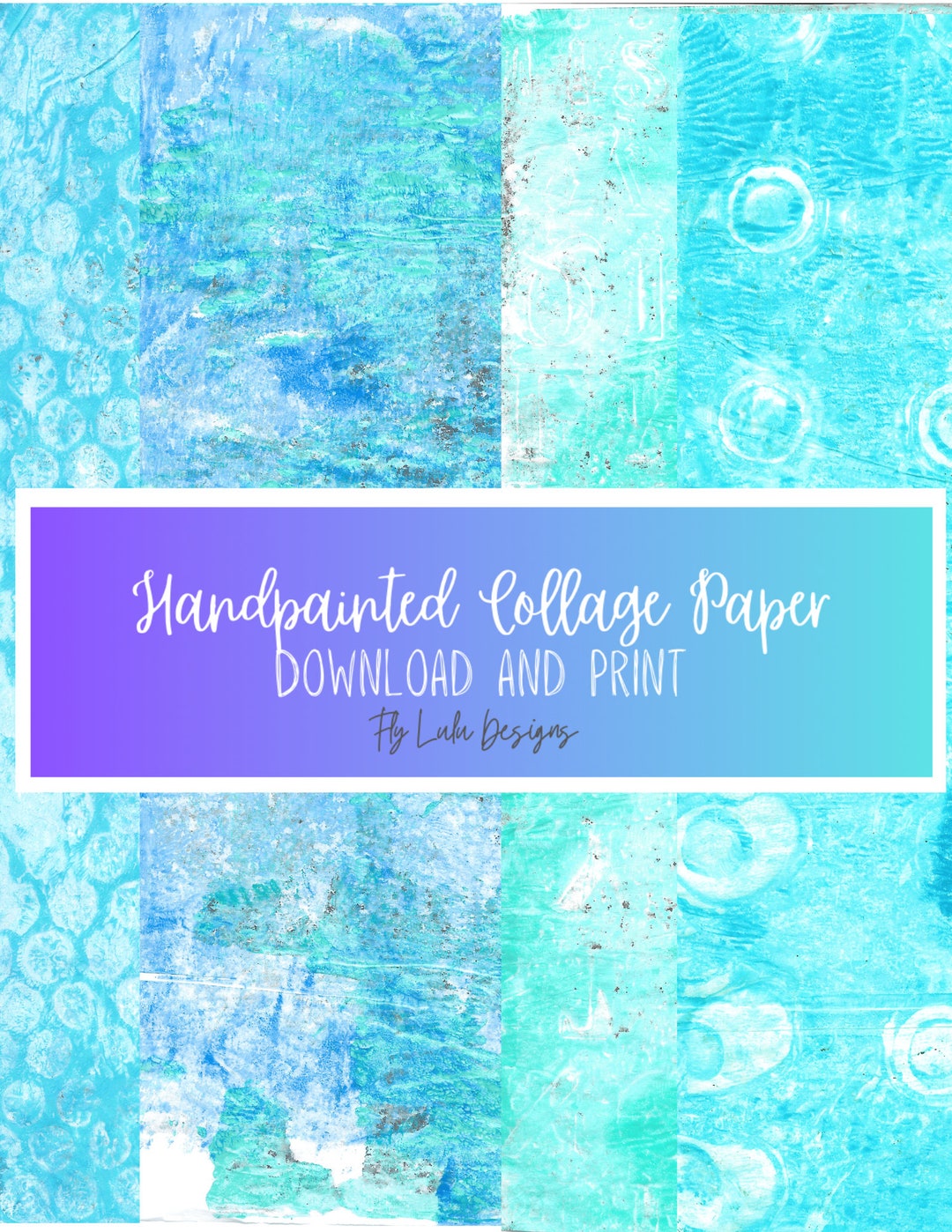 Hand Painted, Turquoise Collage, Set of 5 Collage Paper, Printable ...