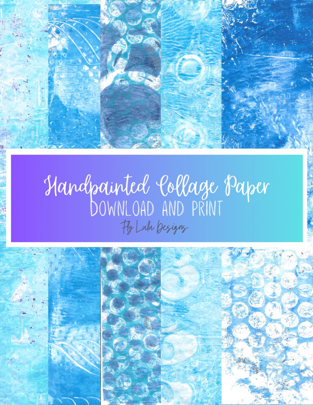 Hand Painted, Blue Collage Paper, Set of 5 Collage Paper, Printable ...